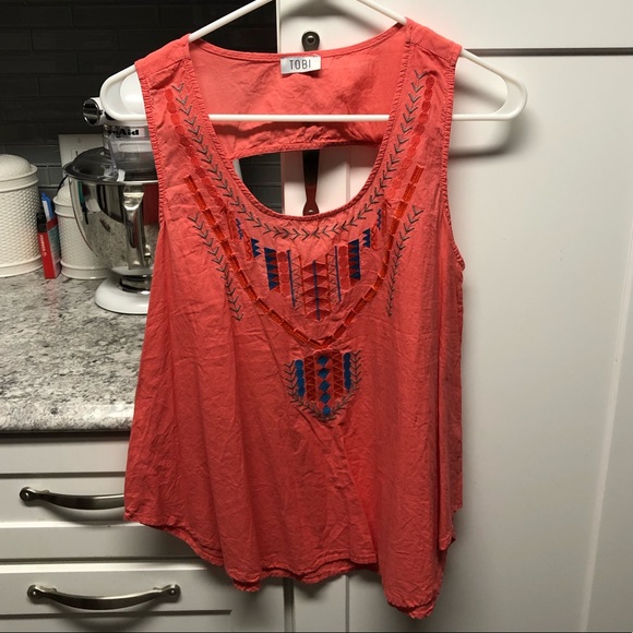 Tobi | Tops | Tobi Bright Pinkpeach Tank Top W Colorful Detail | Poshmark